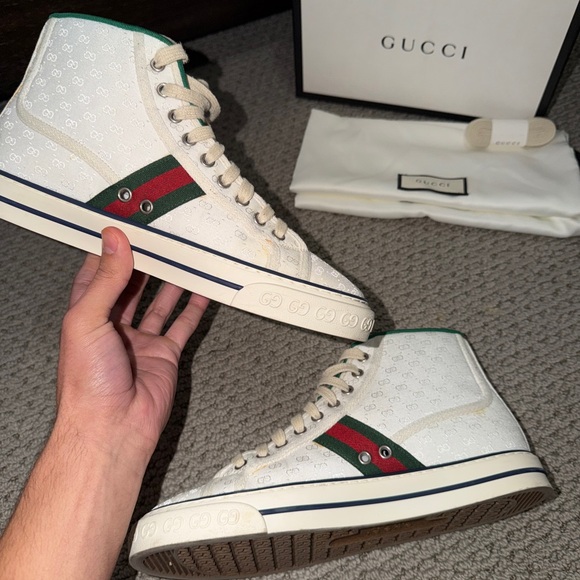 Gucci | Shoes | Gucci White Hightops With Green And Red Accents | Poshmark